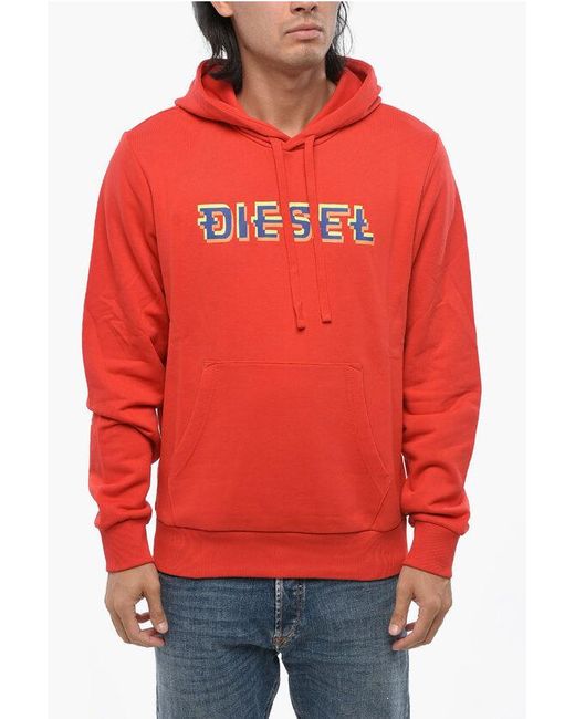 DIESEL Brushed Cotton Pixel Hoodie in Red for Men | Lyst UK