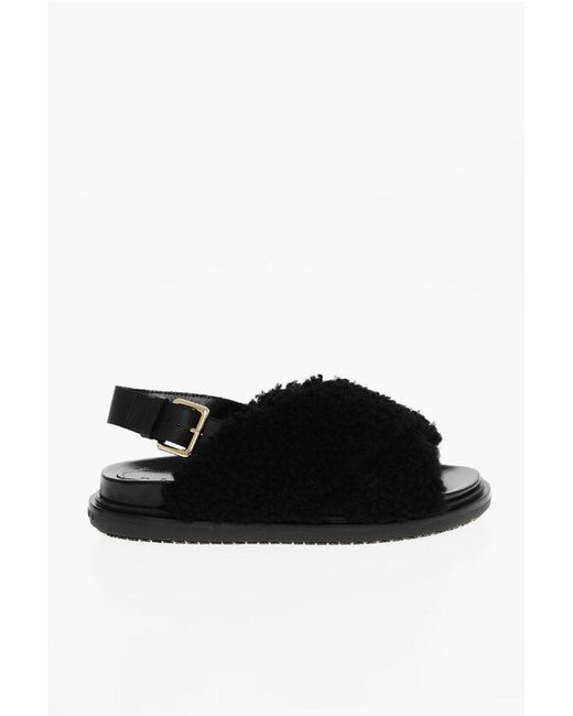 Marni Shearling Fussbett Slingback Sandals in Black | Lyst UK