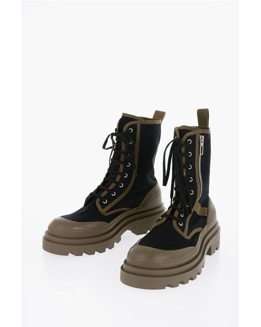 Bottega Veneta Canvas Lace Up Boots With Contrasting Detail in Black for Men Lyst UK