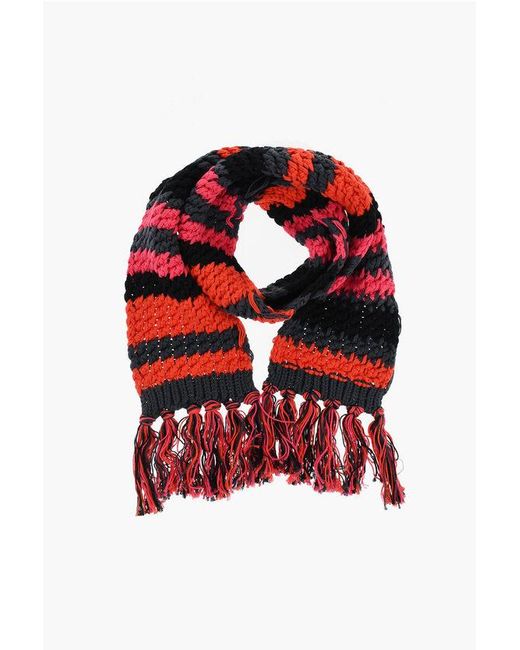DSquared² Striped Cotton Scarf With Fringes in Red for Men | Lyst UK