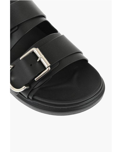 McQueen Leather Sliders With Double Buckle in Black for Men | Lyst UK