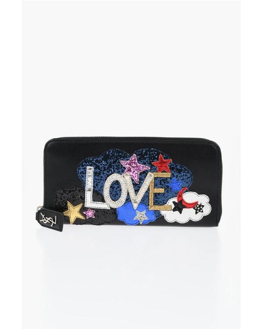 Saint Laurent Leather Love Wallet With Glittered Patch in Black | Lyst UK