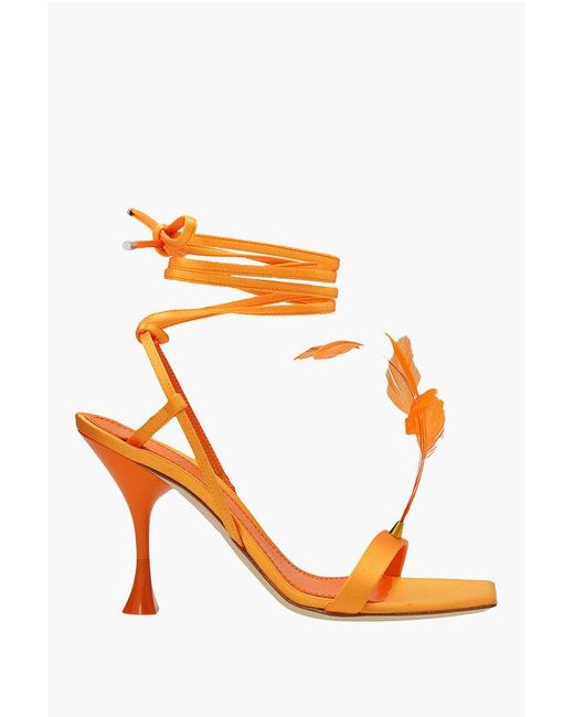 3Juin Satin Kimi Sandals With Decorative Feathers 10Cm in Orange | Lyst UK