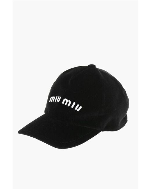 Miu Miu Velour Baseball Cap With Embroidered Logo in Black | Lyst UK