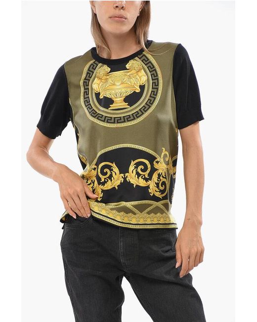 Versace Silk And Virgin Wool Iconic Printed Top in Black | Lyst UK