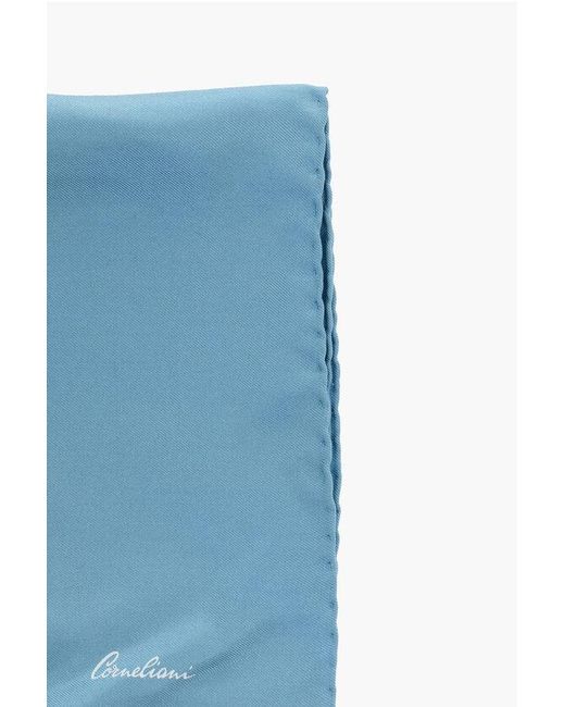 Corneliani Solid Color Pocket Square With Contrasting Logo in Blue for ...