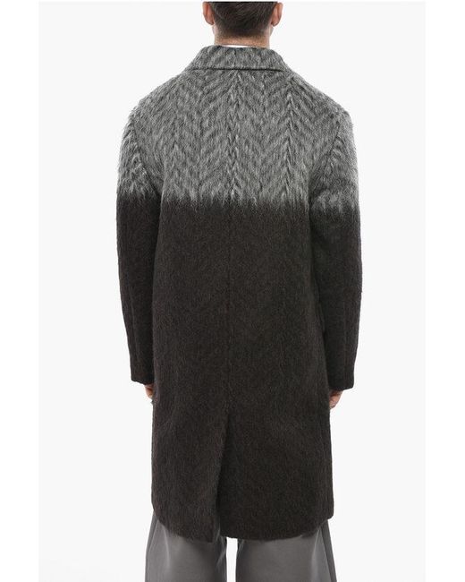 Dries Van Noten Mohair Blend Rustic Coat With Degradè Design in Black ...