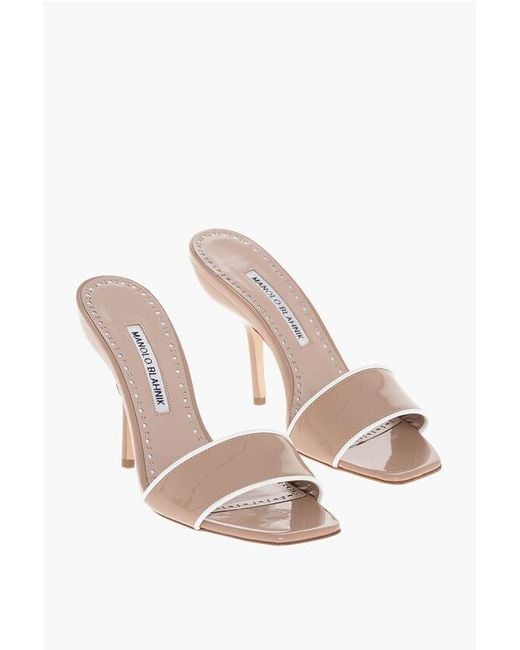 Manolo Blahnik Patent Leather Helamu Mules 10Cm in Pink | Lyst UK