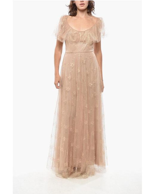 Dior Chiffon Resille Maxi Dress With Flounced Detail in Natural | Lyst UK