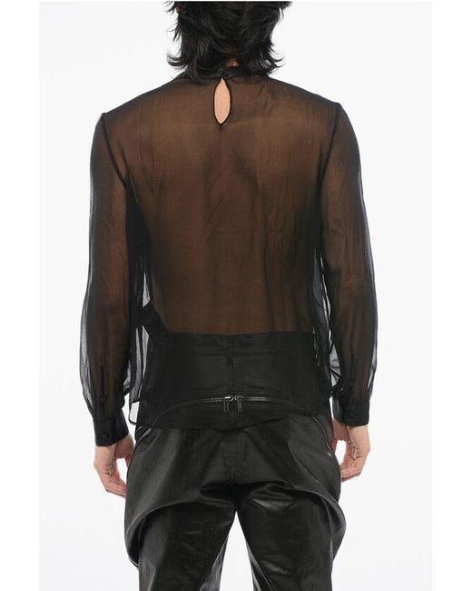 Saint Laurent See Through Silk Blouse With Satin Tie Neck Detail in Black for Men | Lyst UK