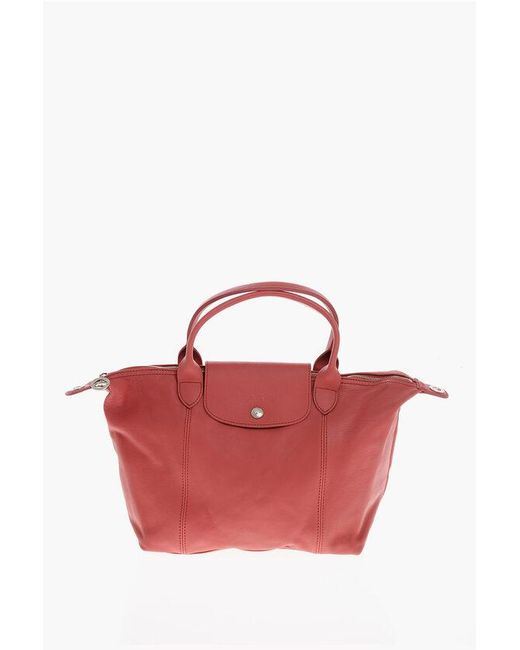 Longchamp Solid Color Leather Tote Bag in Red | Lyst UK