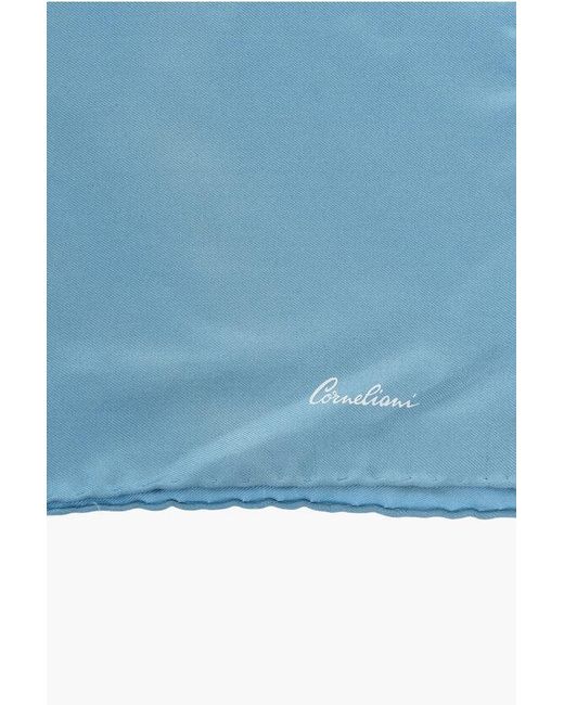 Corneliani Solid Color Pocket Square With Contrasting Logo in Blue for ...