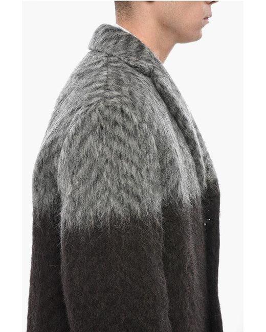 Dries Van Noten Mohair Blend Rustic Coat With Degradè Design in Black ...