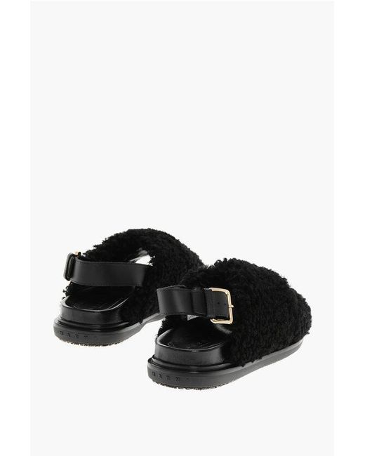 Marni Shearling Fussbett Slingback Sandals in Black | Lyst UK
