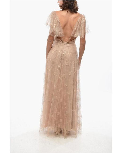 Dior Chiffon Resille Maxi Dress With Flounced Detail in Natural | Lyst UK