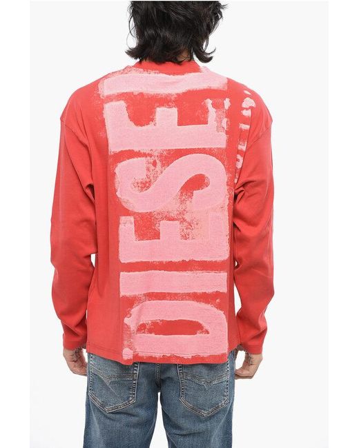 DIESEL Tag Ribbed Cotton T-Shirt With Front Logo in Red for Men | Lyst UK