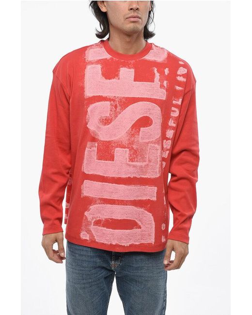 DIESEL Tag Ribbed Cotton T-Shirt With Front Logo in Red for Men | Lyst UK
