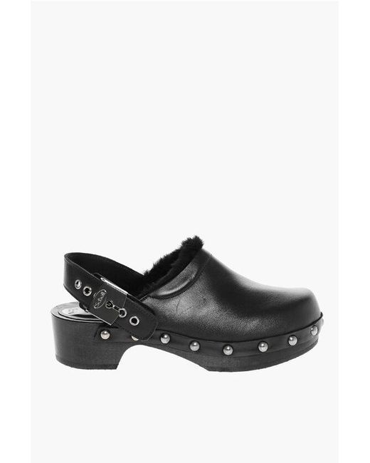 Scholl Hdf Leather Pescura Maya Clogs With Studs And Faux Fur Inner in ...