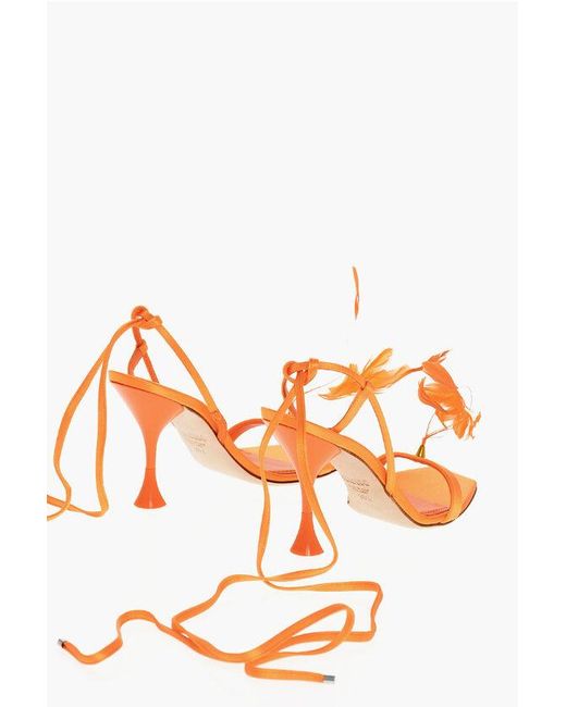 3Juin Satin Kimi Sandals With Decorative Feathers 10Cm in Orange | Lyst UK