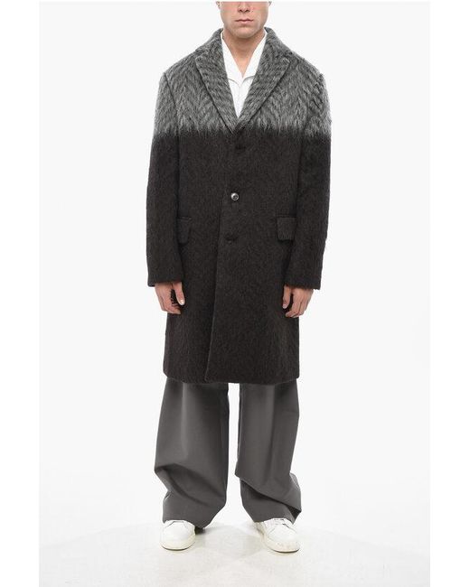 Dries Van Noten Mohair Blend Rustic Coat With Degradè Design in Black ...