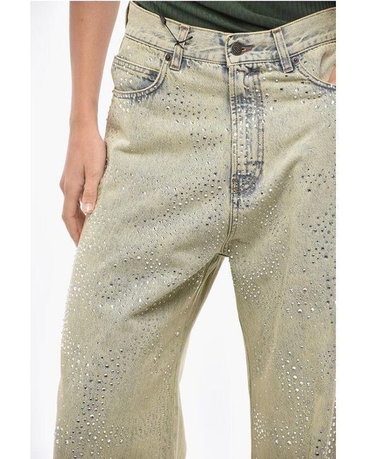 GIUSEPPE DI MORABITO Vintage Washed Wide Leg Denims With Rhinestones ...