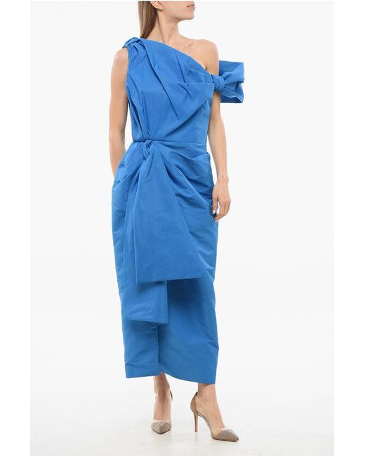 McQueen Draped Midi Dress With Front Split in Blue | Lyst UK