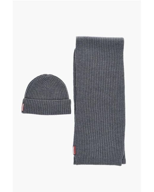 DSquared² Ribbed Wool Scarf And Beanie Set in Blue for Men | Lyst UK