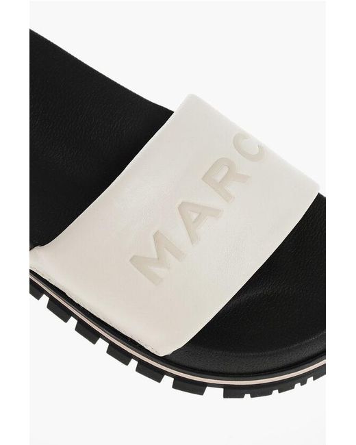 Marc Jacobs Leather The Slide Slides With Embossed Logo in White | Lyst UK