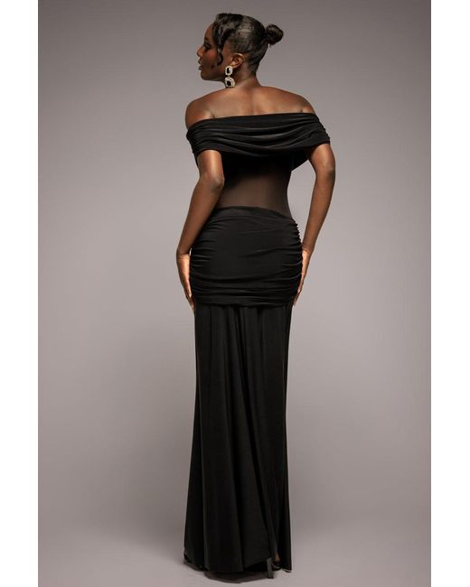 Goddiva Gathered Off The Shoulder Mesh Waist Panel Maxi Dress in Black ...