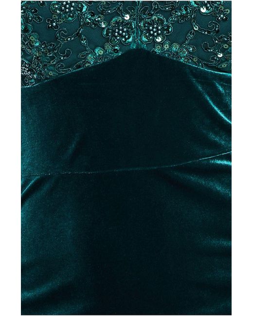 Goddiva Scalloped Lace & Velvet Maxi Dress in Green | Lyst