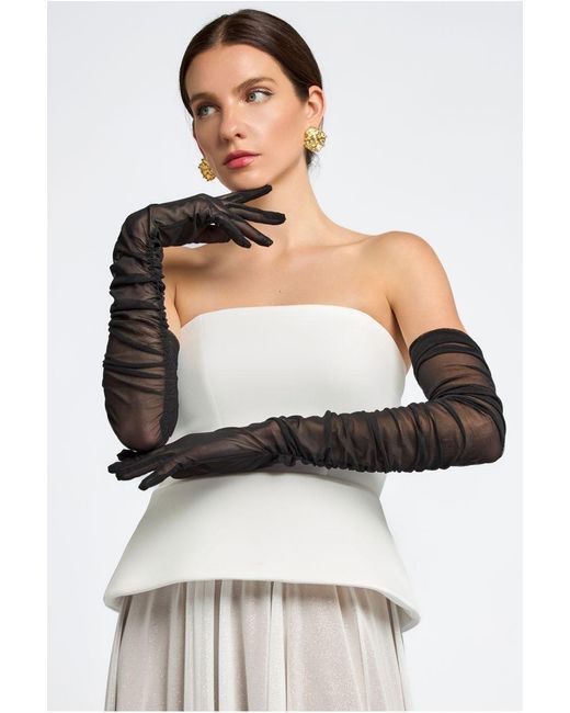 Goddiva Gathered Stretch Mesh Gloves in Black | Lyst UK