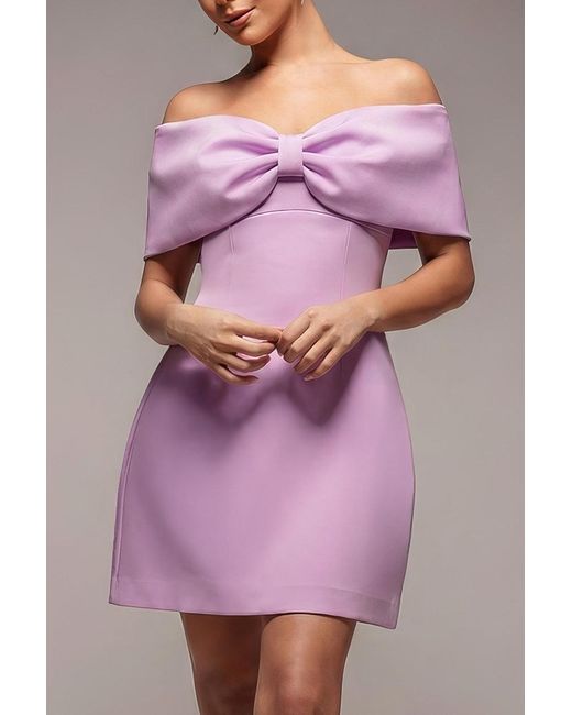 Goddiva Front Bow Off The Shoulder Mini Dress in Pink | Lyst