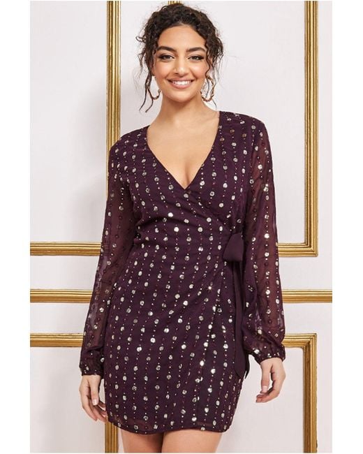 Goddiva Wrap Over Sequin Mini | Lyst