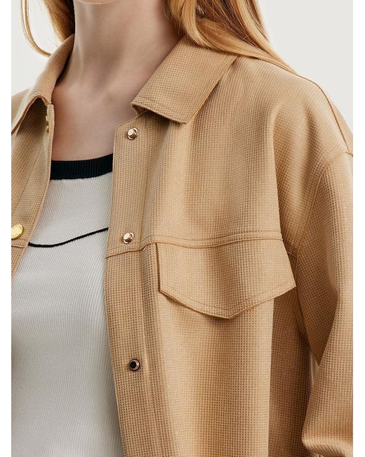 GOELIA Faux Suede Jacket With Leather Belt in Natural | Lyst