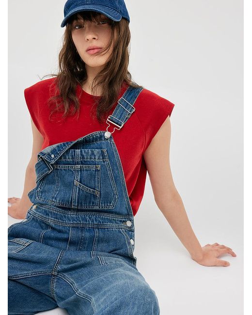 GOELIA Denim Straight Full-Length Overalls in Blue | Lyst