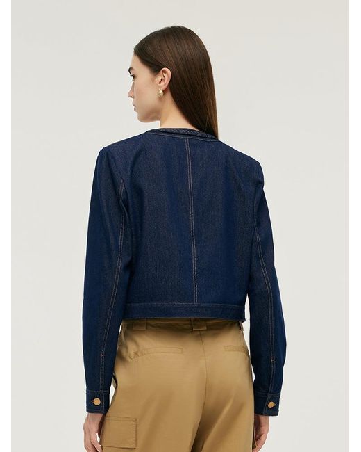 GOELIA Round Neck Crop Denim Jacket in Blue | Lyst