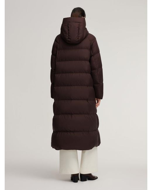 GOELIA Cocoon Hooded Long Goose Down Puffer Coat in Brown | Lyst