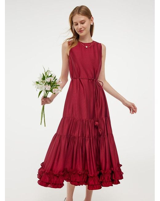 GOELIA Tencel Ruffle Hem Tiered Vest Midi Dress With Slip Dress And ...