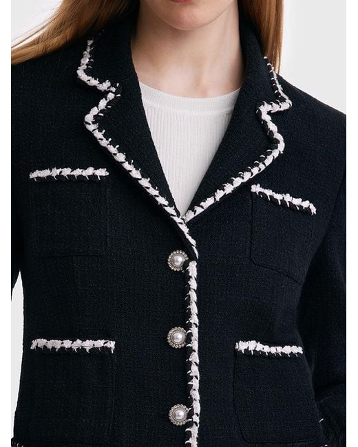 GOELIA Tweed Contrast Trim Crop Jacket in Blue | Lyst