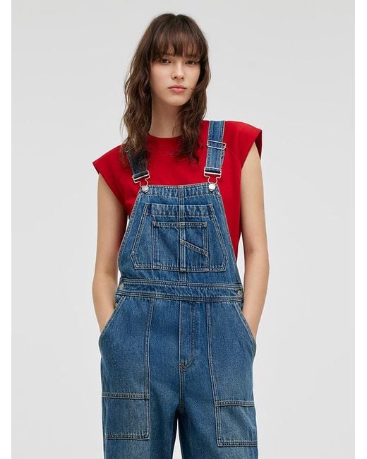 GOELIA Denim Straight Full-Length Overalls in Blue | Lyst