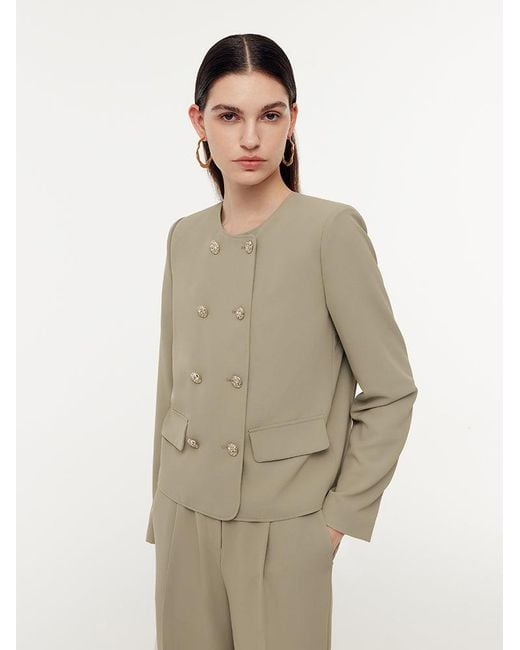 GOELIA Stretch Double-Breasted Jacket in Natural | Lyst