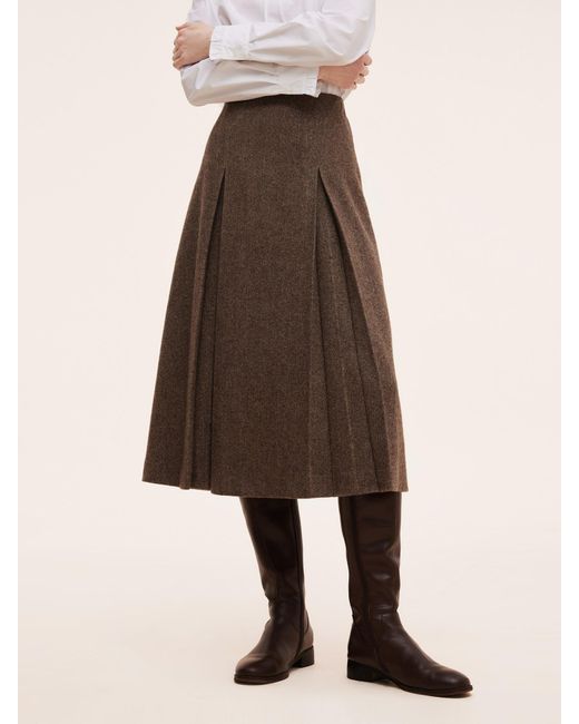 GOELIA 100% Washable Wool A-Line Skirt in Natural | Lyst