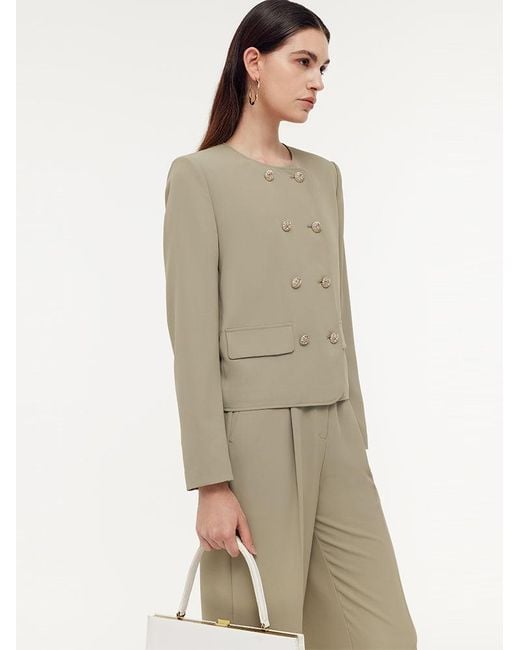 GOELIA Stretch Double-Breasted Jacket in Natural | Lyst