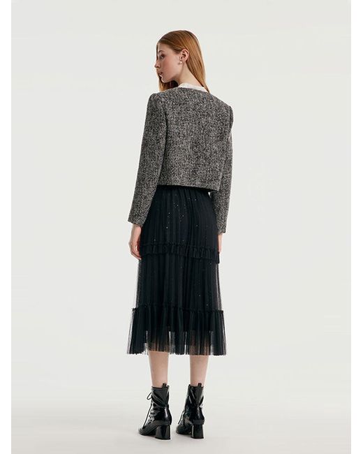 GOELIA Tweed Double-Breasted Crop Jacket in Black | Lyst