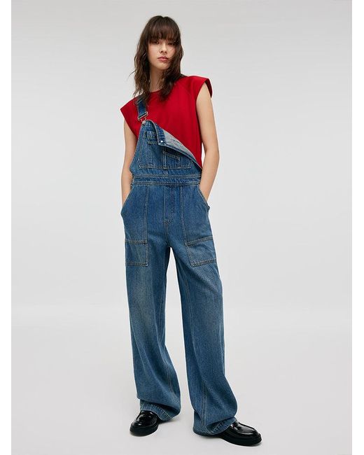 GOELIA Denim Straight Full-Length Overalls in Blue | Lyst