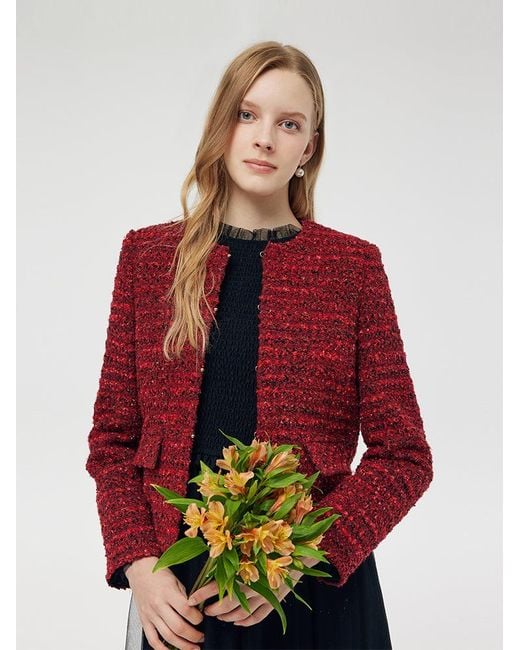 GOELIA Wool Blend Tweed Crop Jacket in Red | Lyst