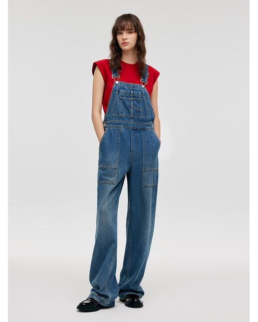 GOELIA Denim Straight Full-Length Overalls in Blue | Lyst