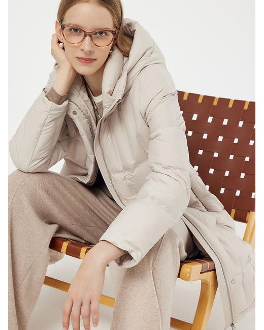 GOELIA Full Length Hooded Goose Down Coat in Natural | Lyst