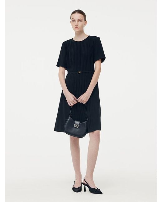 GOELIA Triacetate Pleat Front Midi Dress With Belt And Scrunchie in ...