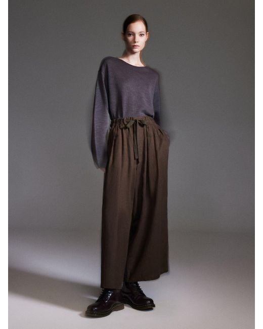 GOELIA 100% Linen Loose Fit Barrel Leg Pants in Black | Lyst